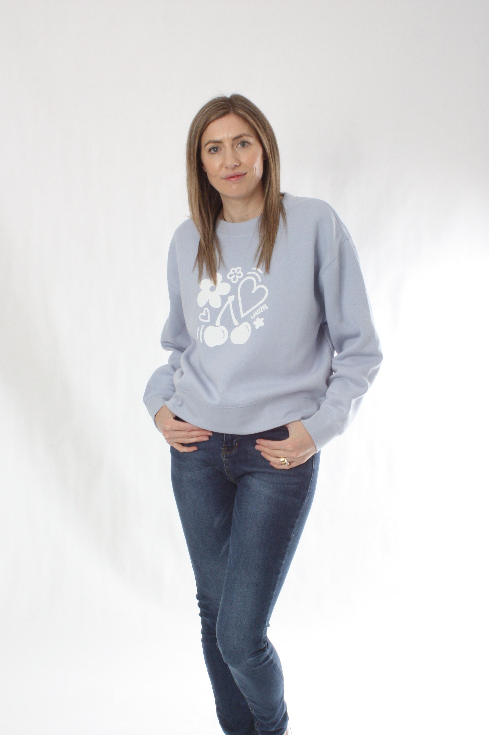 Crew Sweater - Sky Blue with Wadzee Print - Pre-Order – Wadzee Design