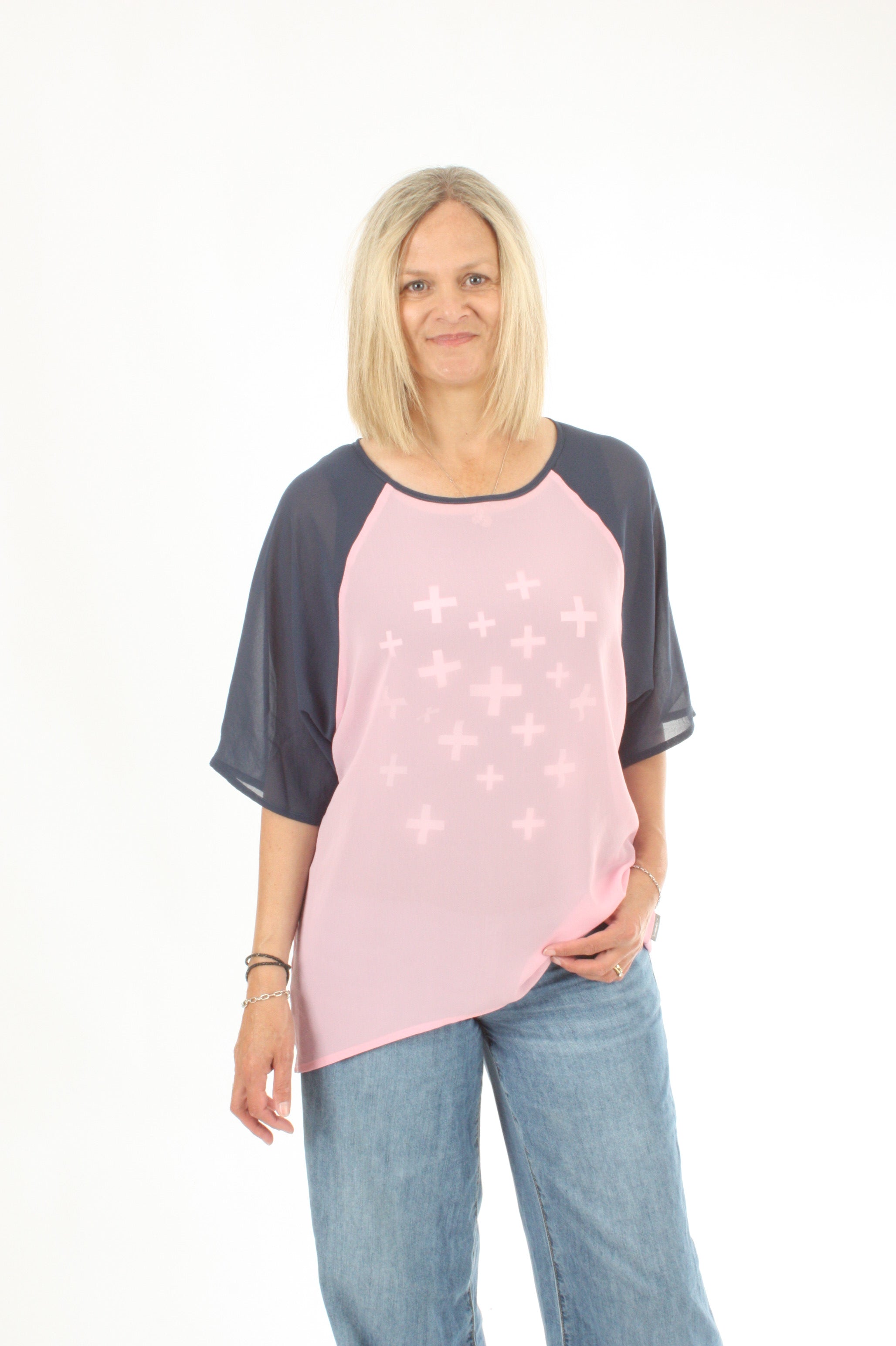 Kendra Top - Candy Floss Body Denim Sleeve – Wadzee Design