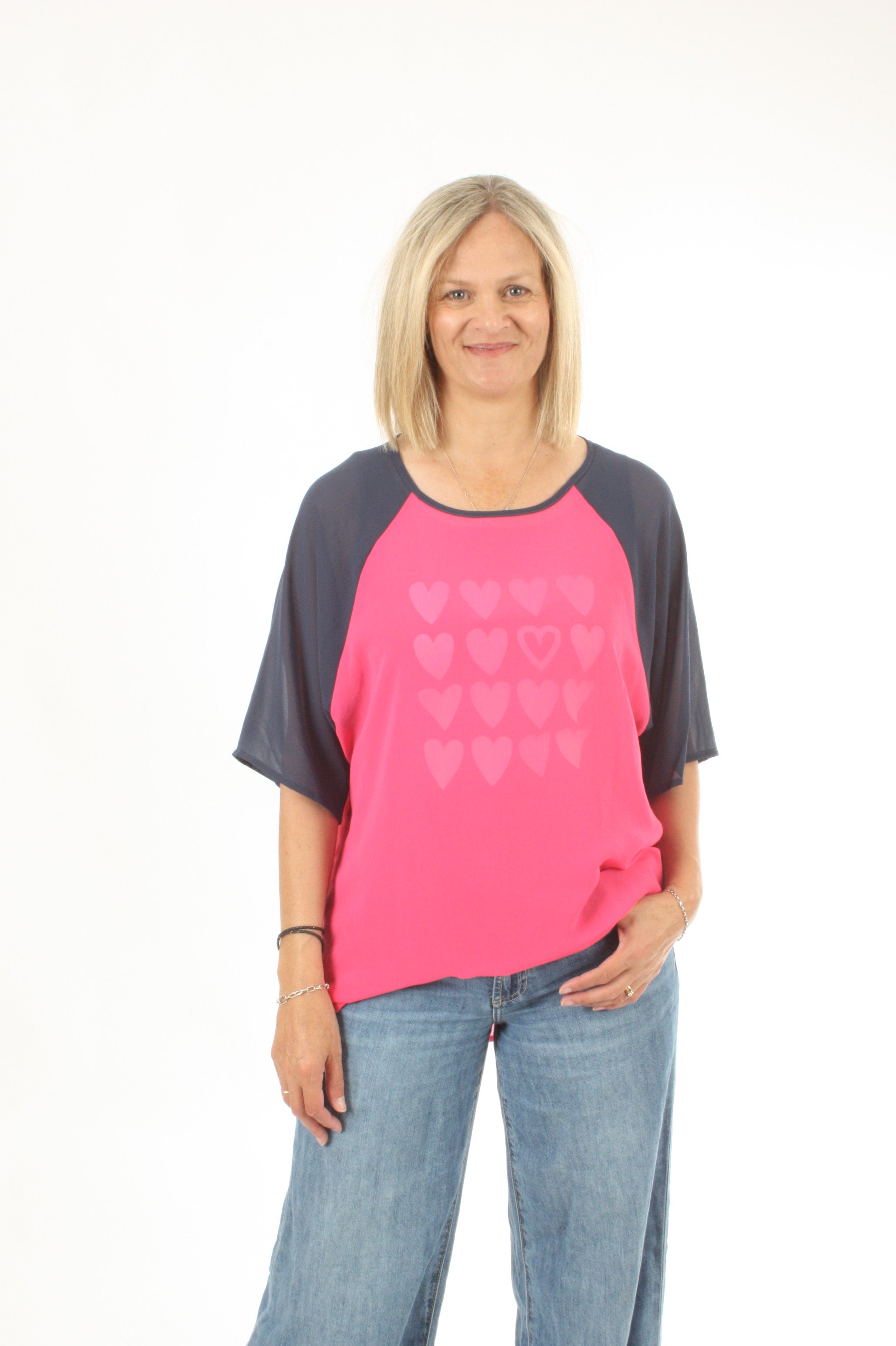 Kendra Top - Hot Pink Body Denim Sleeve - Pre-Order – Wadzee Design