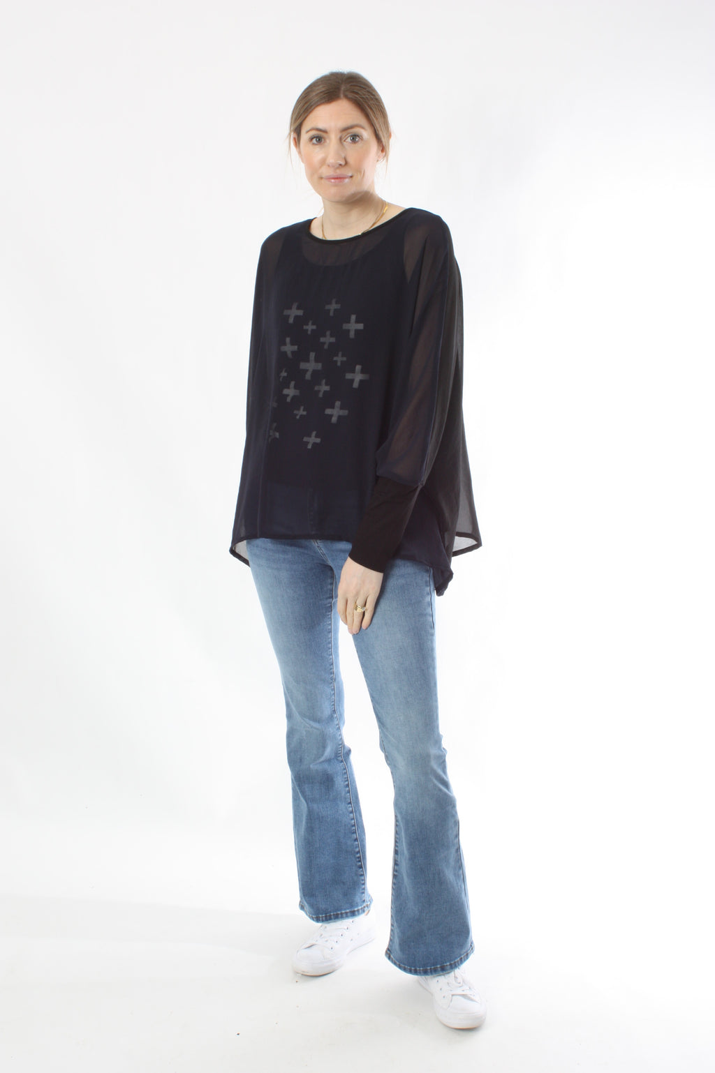 Alexa Top - Reversible Black/Navy - Black Cuffs - Pre-Order – Wadzee Design