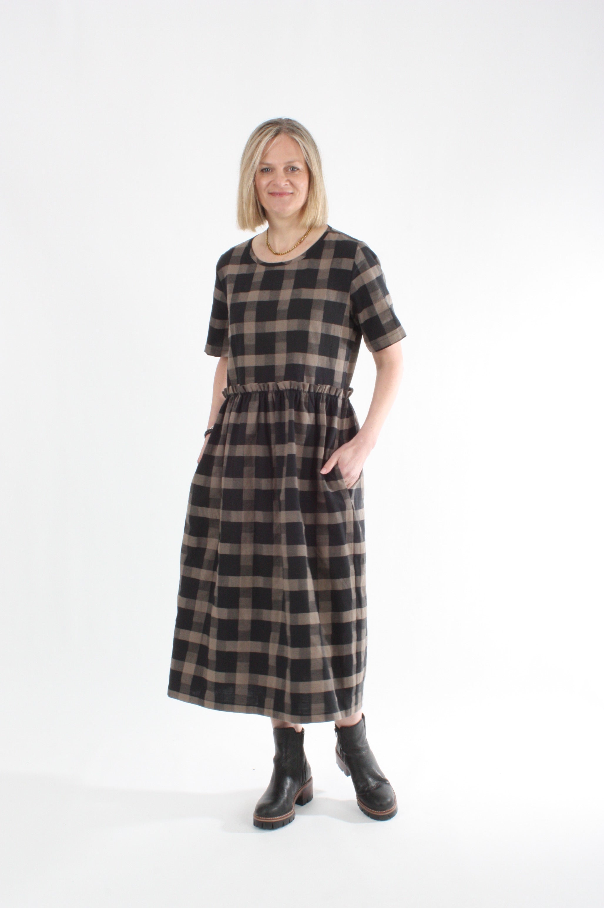 Tilly Dress - Black and Chocolate Check – Wadzee Design