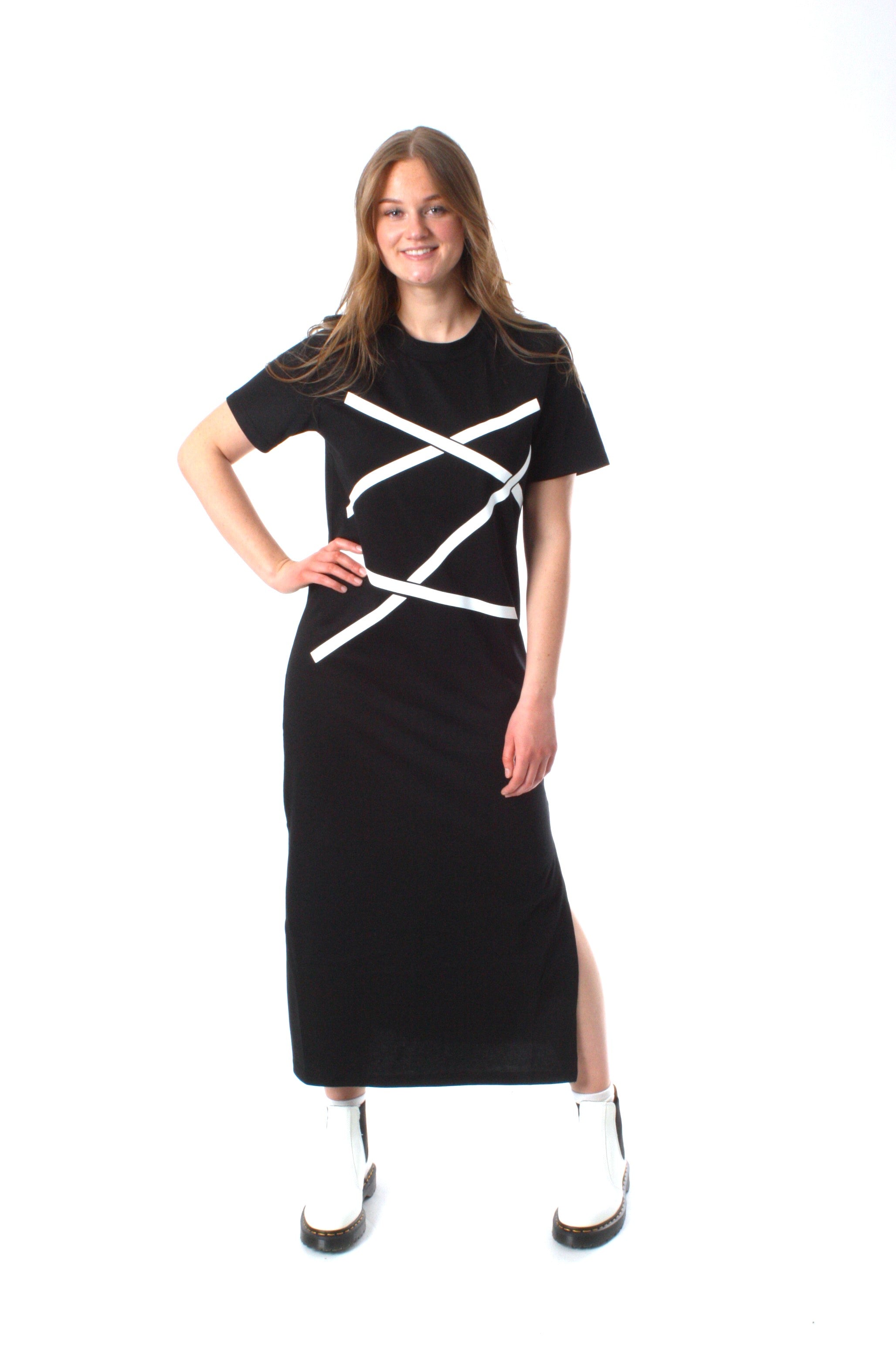 Tee Dress - Black with White Print – Wadzee Design